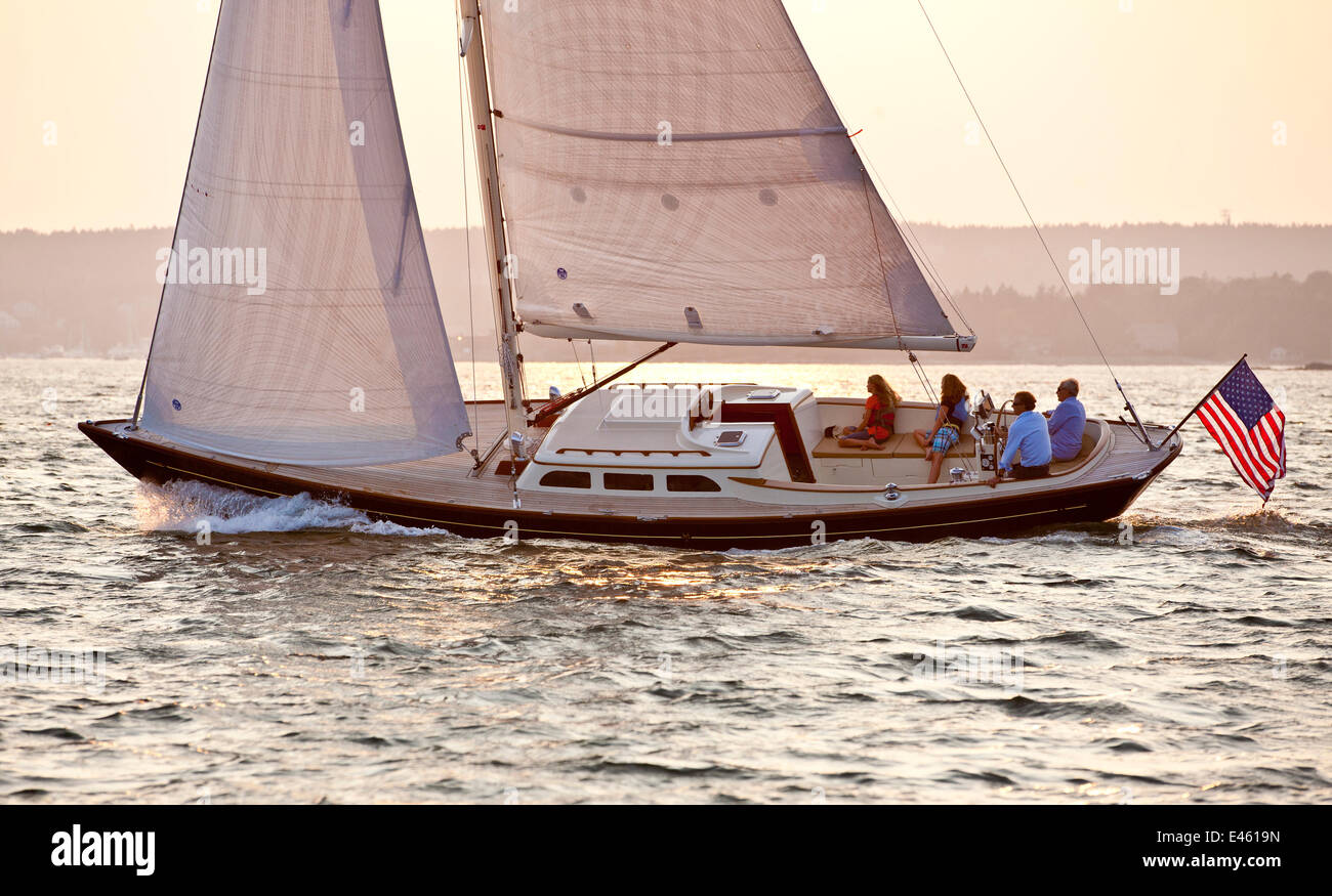 Family on board Morris 42 extend coach house yacht cruising off Rhode ...