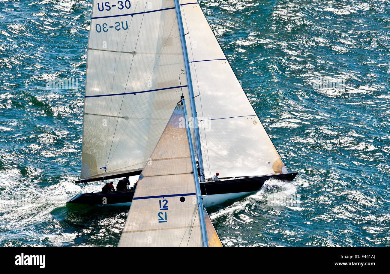 Aerial view of racing during the 12 Metre North American Championships ...