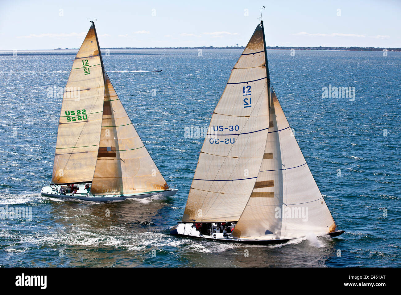 Two yachts racing in the 12 Metre North American Championships. Newport ...