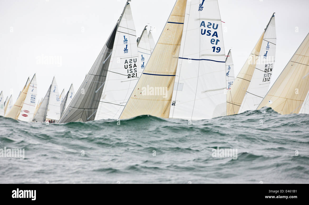 Fleet obscured by wave during racing in the J80 World Championships ...