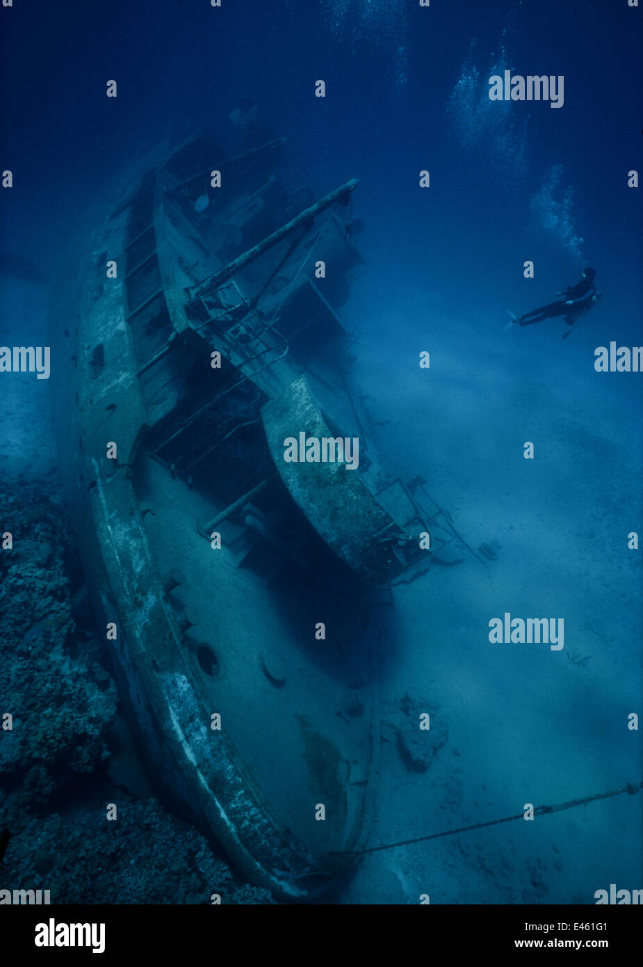 Looking down on the shipwreck of the small freighter 'Ora Verde' that ...