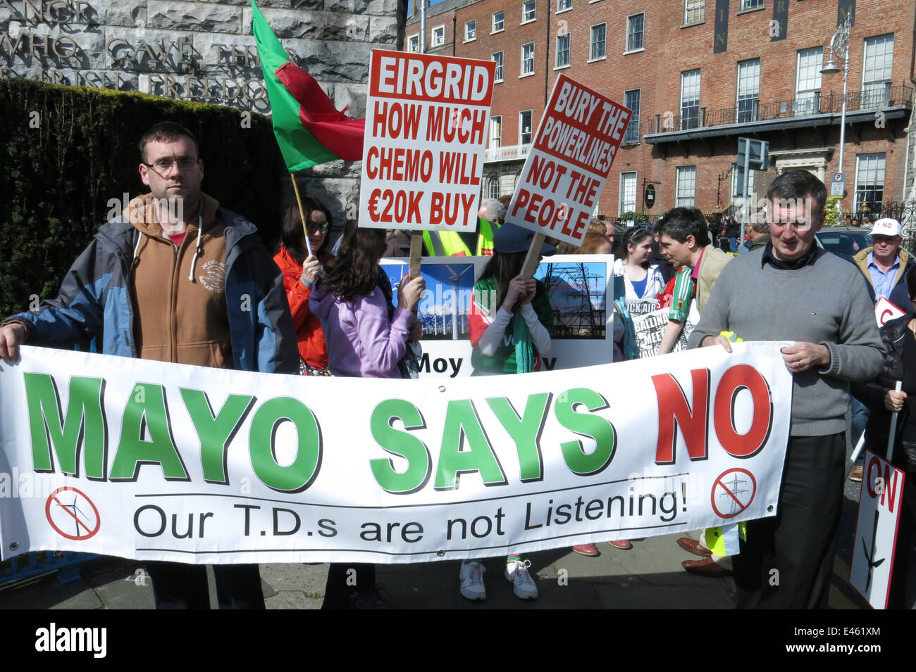 Two men hold up a banner with the words 'Mayo Says No' at a protest in ...