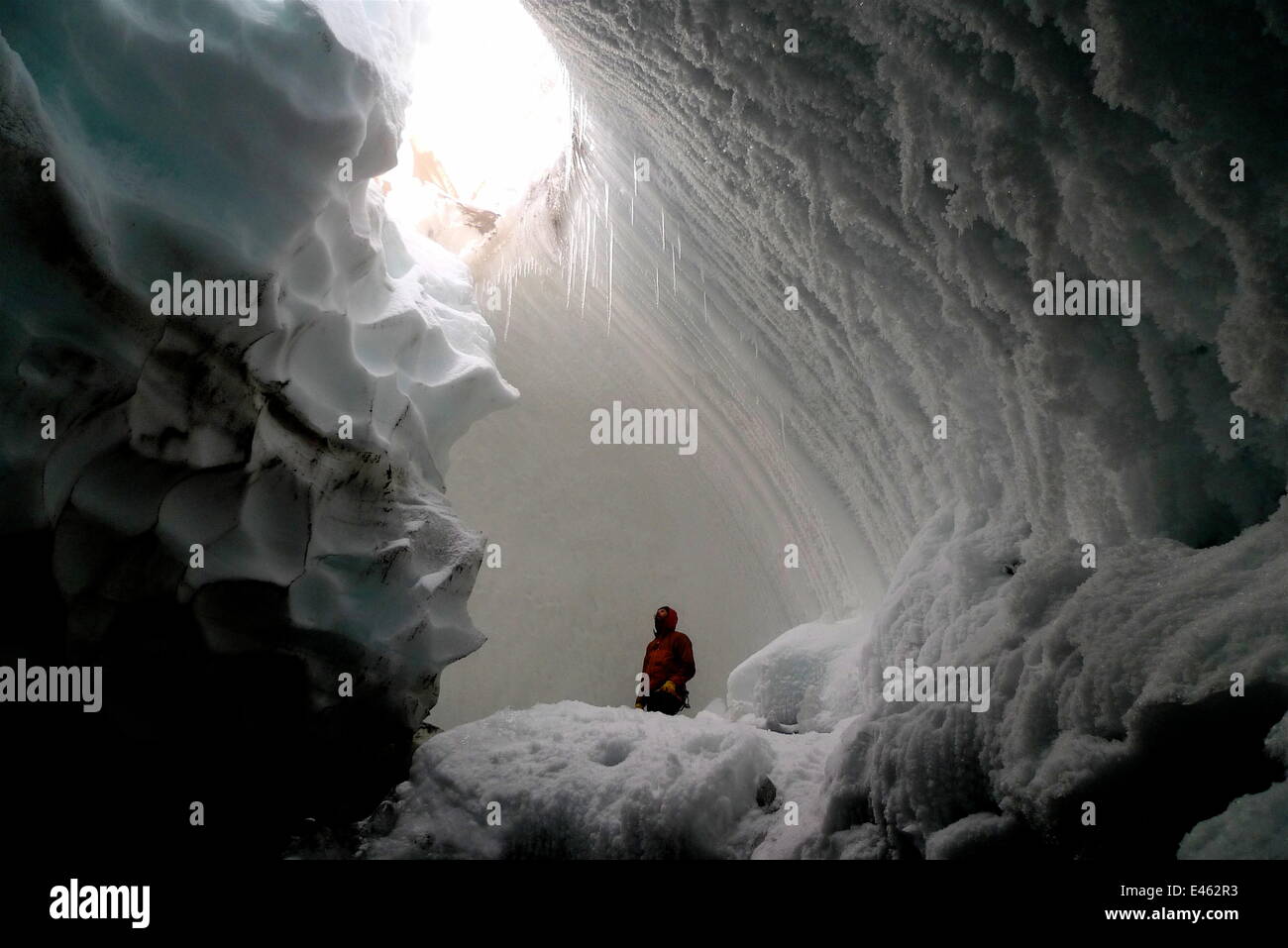 Entering the ice caves of Mount Erebus, Antarctica. Taken on location ...