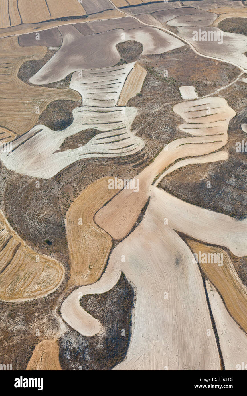 Aerial view of patterns created by agricultural work on land, Los ...