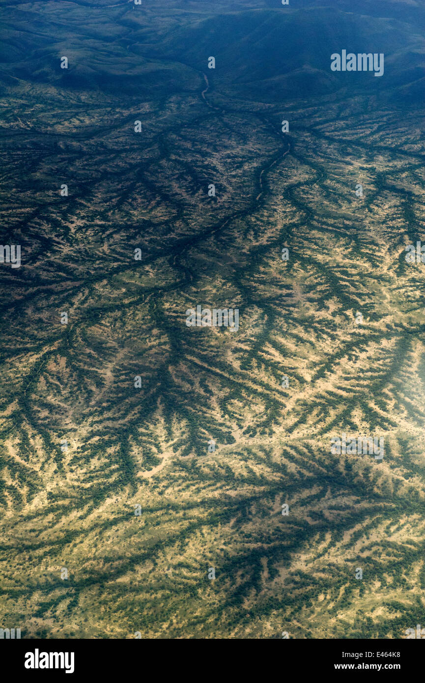 Dendritic drainage of the land at the end of the rainy season, a view ...