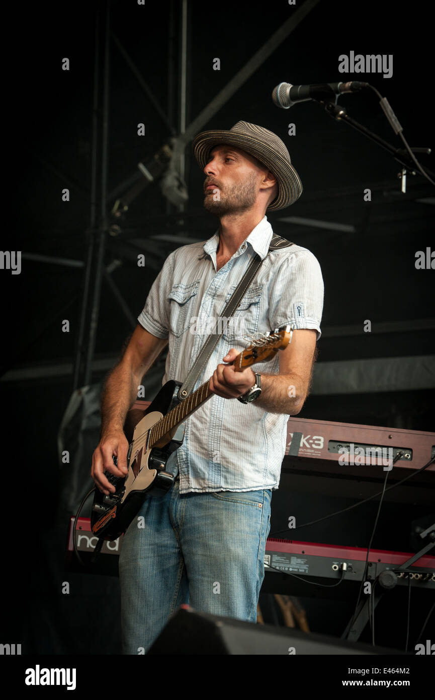 The Fifty four plates on stage at The Bearded Theory festival Stock ...