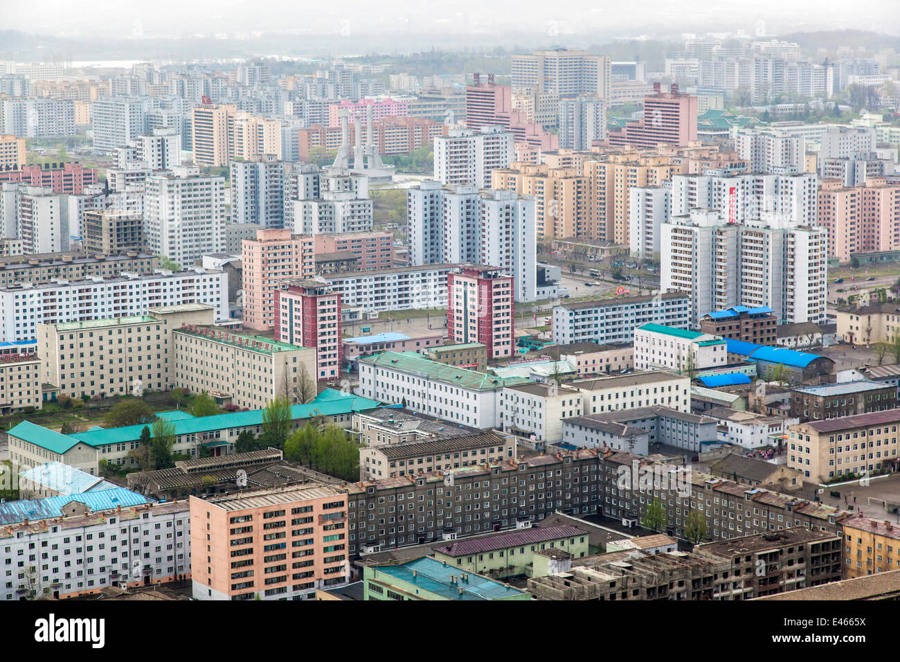 Elevated city skyline of Pyongyang, capital city, Democratic Peoples ...