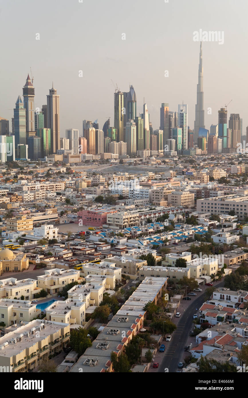 Elevated view of the new Dubai skyline of modern architecture and ...