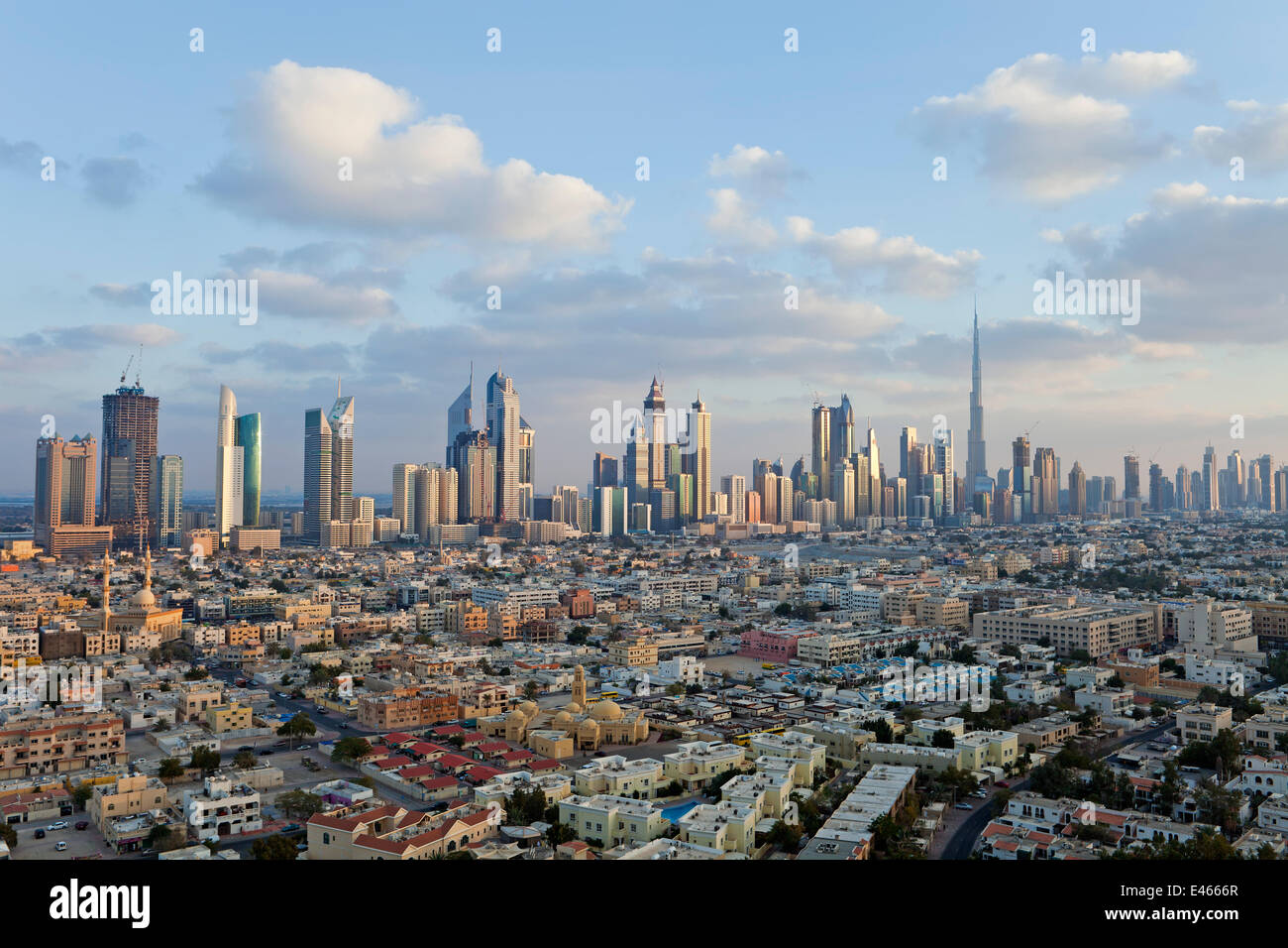 Elevated view of the new Dubai skyline of modern architecture and ...