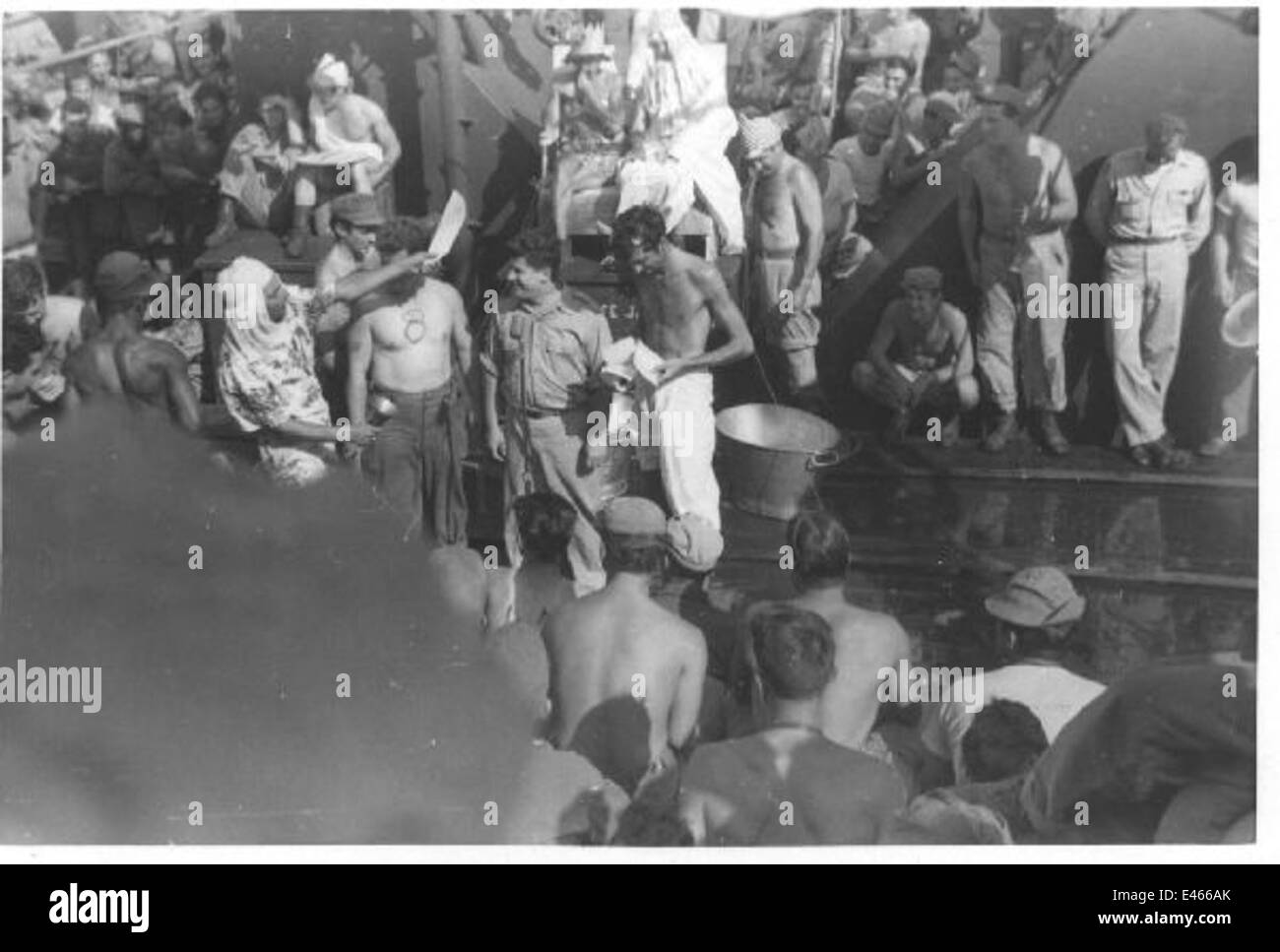 A troop transport aircraft is shown during a crossing the equator ...
