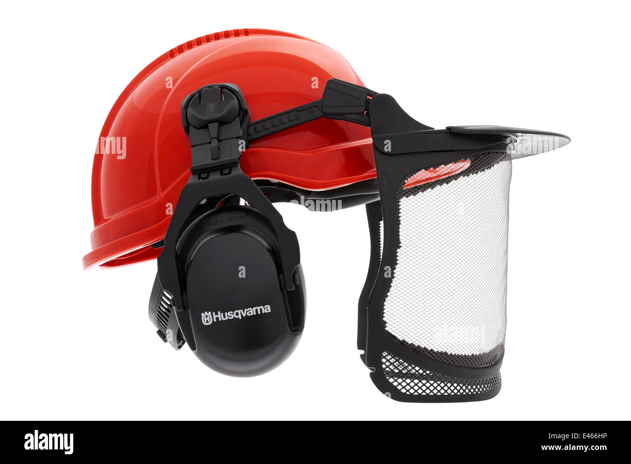 Forest safety helmet on white background Stock Photo - Alamy