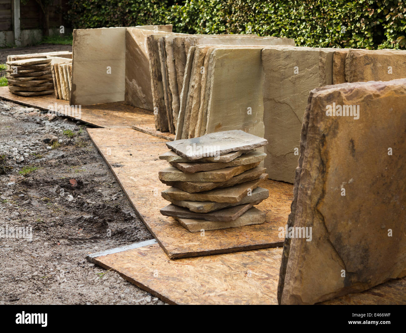 self building house, natural Indian stone slabs stacked in position ...