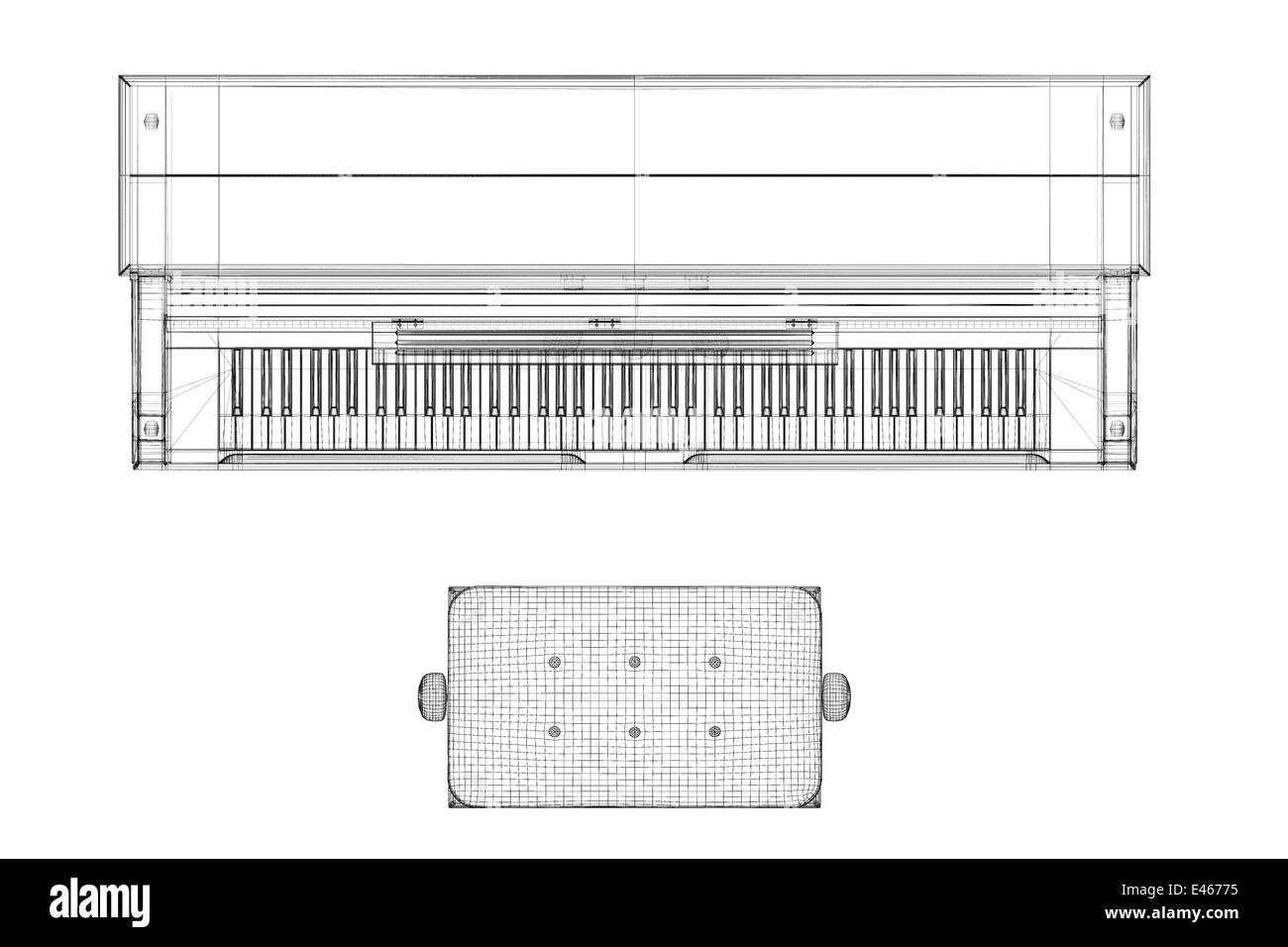 Antique Piano with path, 3D model body structure, wire model Stock ...