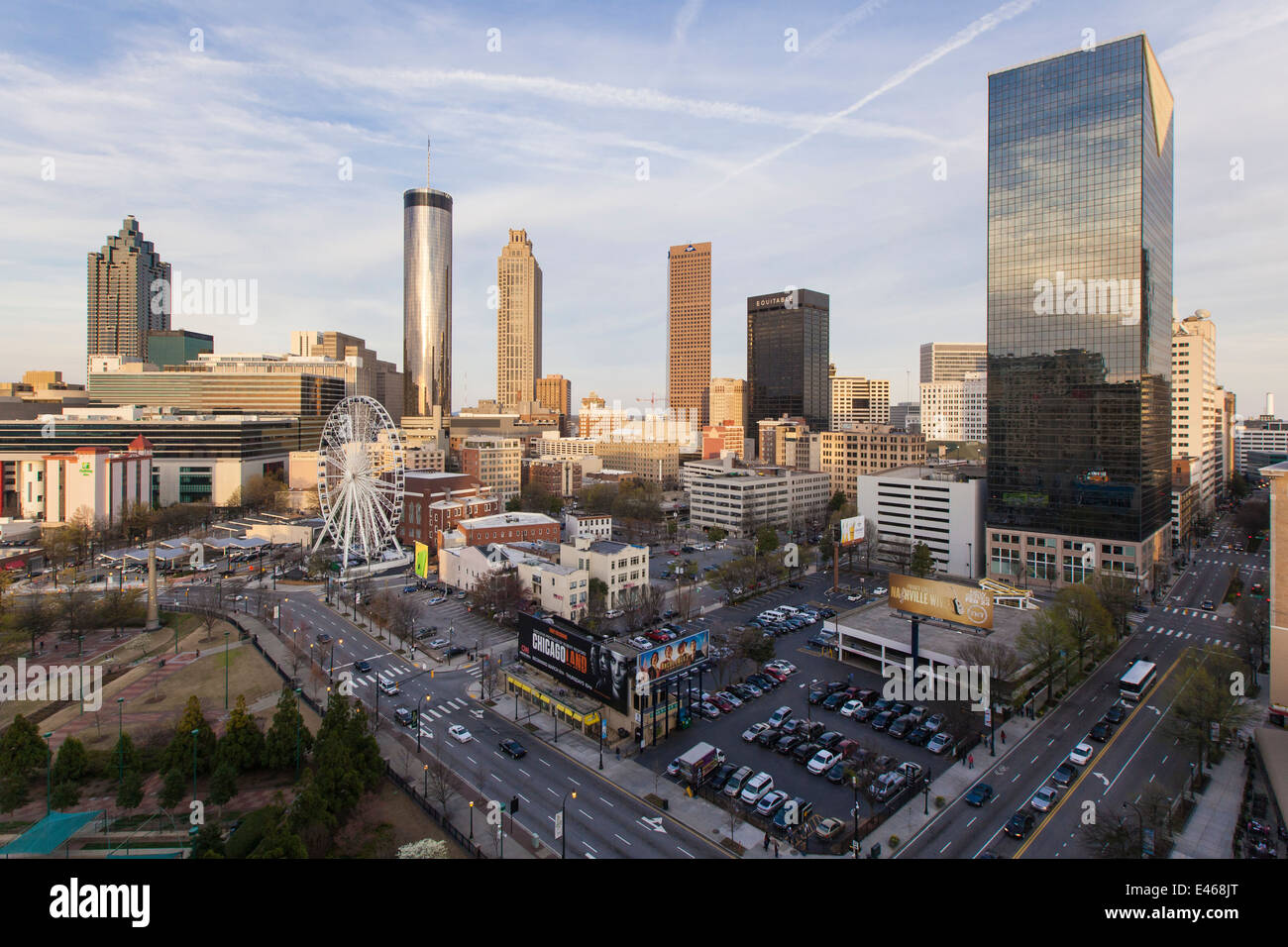 City skyline, elevated view Downtown and Centennial Olympic Park ...