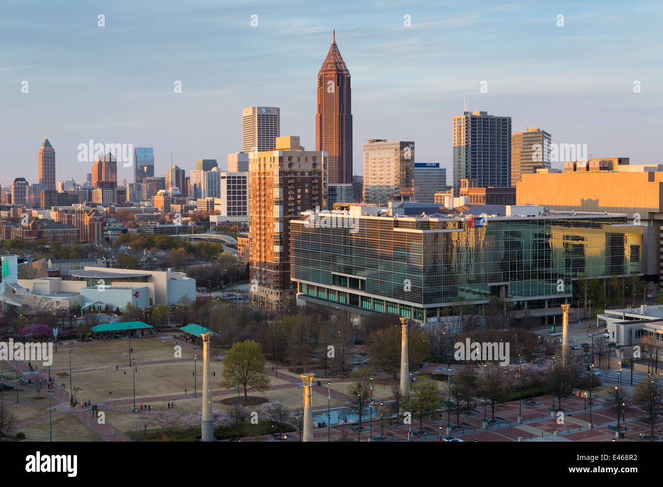 City skyline, elevated view Downtown and Centennial Olympic Park ...