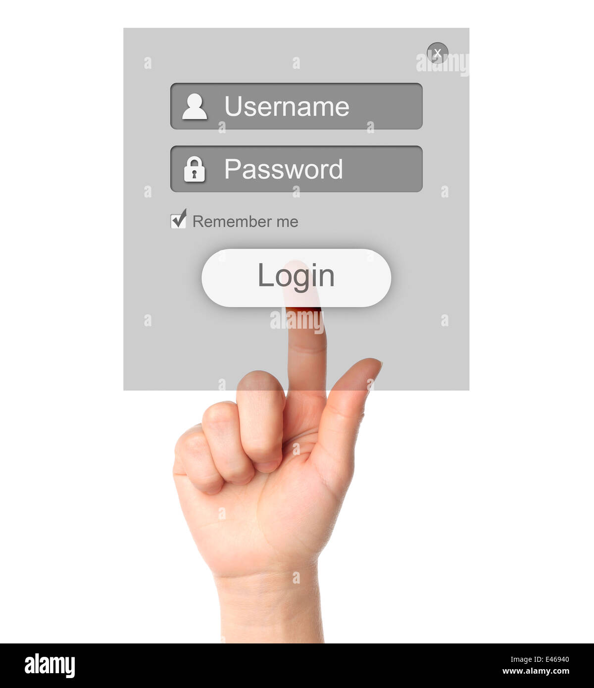 Hand pushing grey login box form ui element on white background Stock ... Hand pushing grey login box form ui element on white background Stock ...