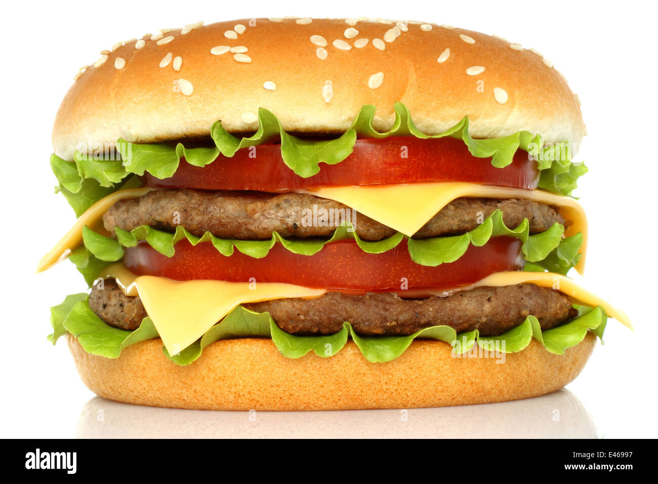 Big hamburger on white background Stock Photo - Alamy