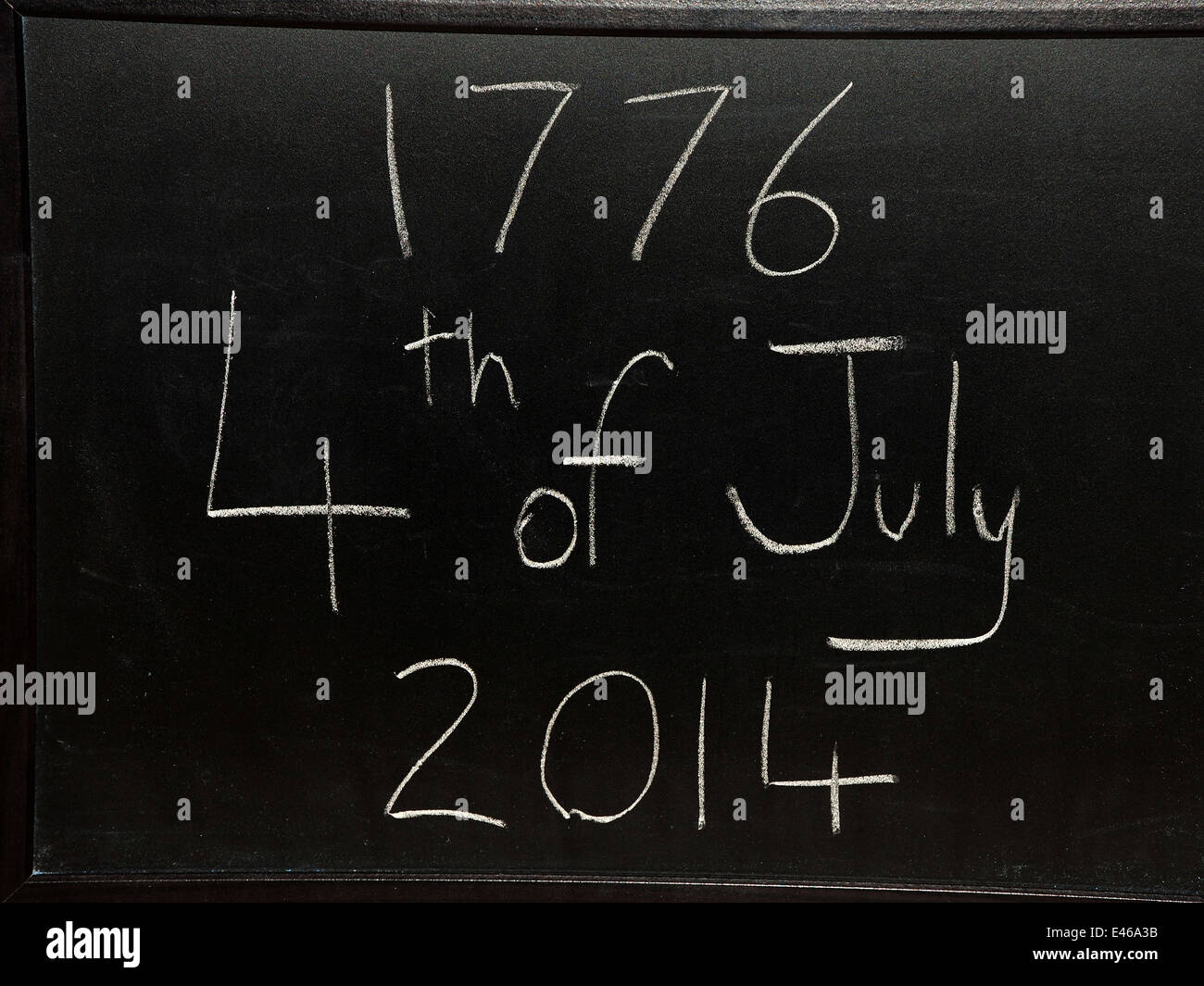 The date of USA Independence Day written on a blackboard in white chalk ...