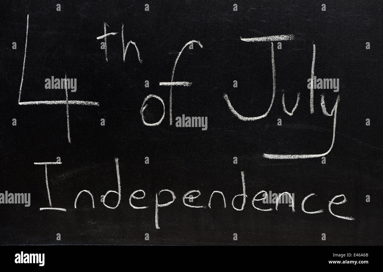 The date of USA Independence Day written on a blackboard in white chalk ...