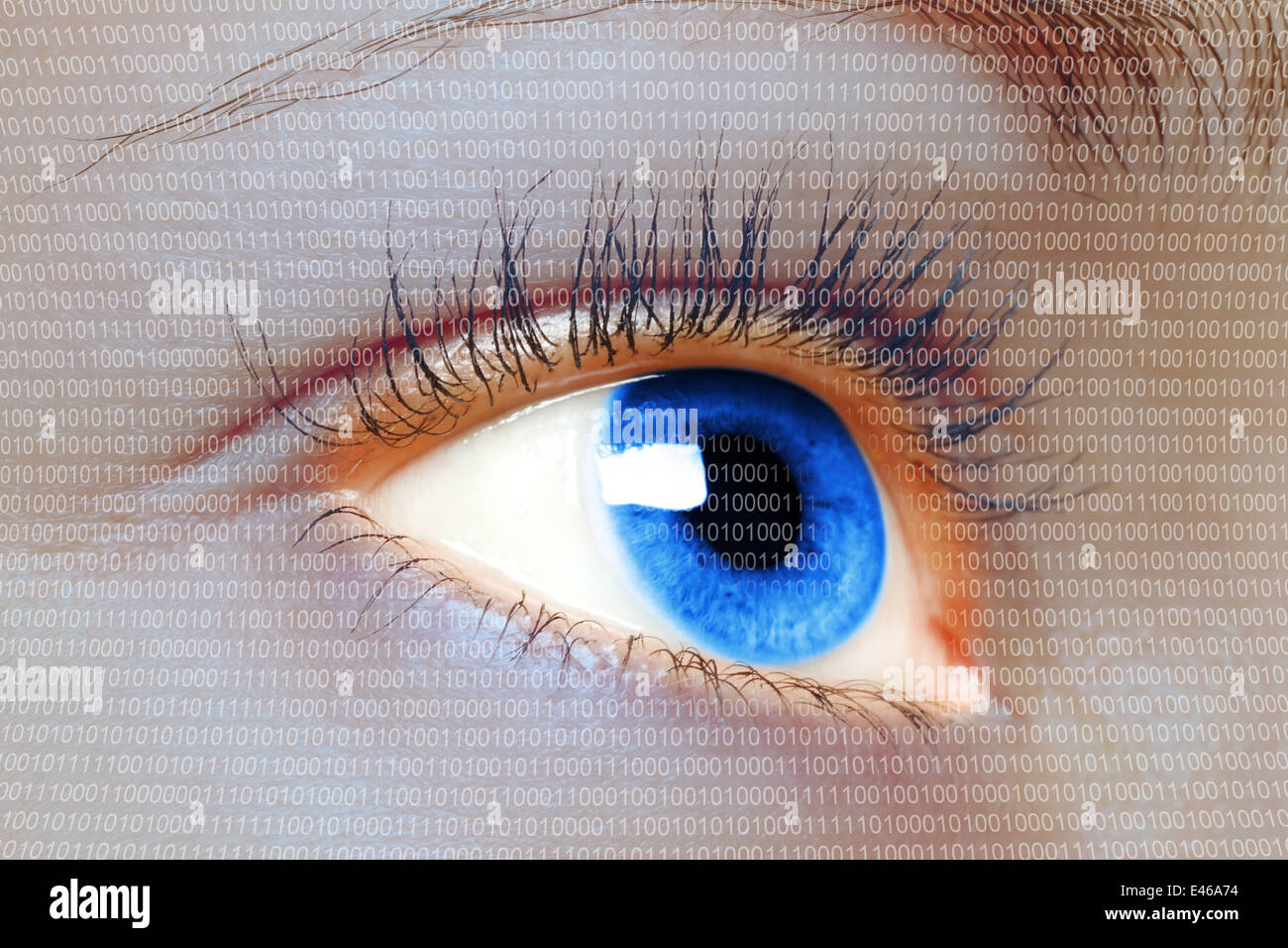 Woman blue eye looking on a digital virtual screen close-up Stock Photo ...
