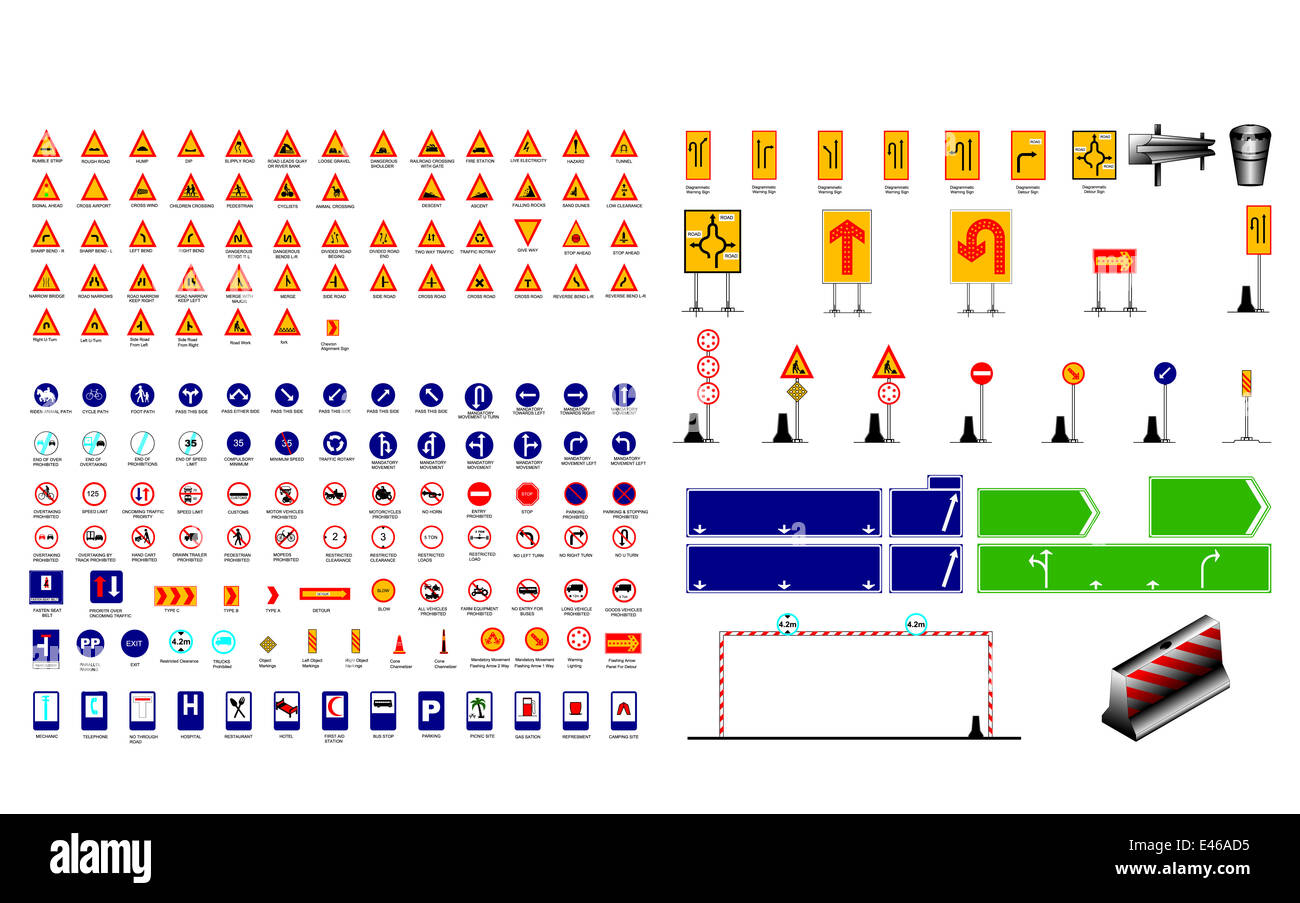 traffic signs collection with name, vector Stock Photo - Alamy