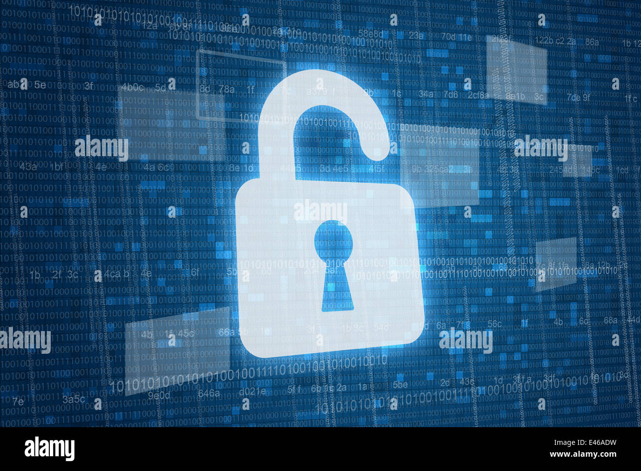 Open lock on digital background, security concept Stock Photo - Alamy