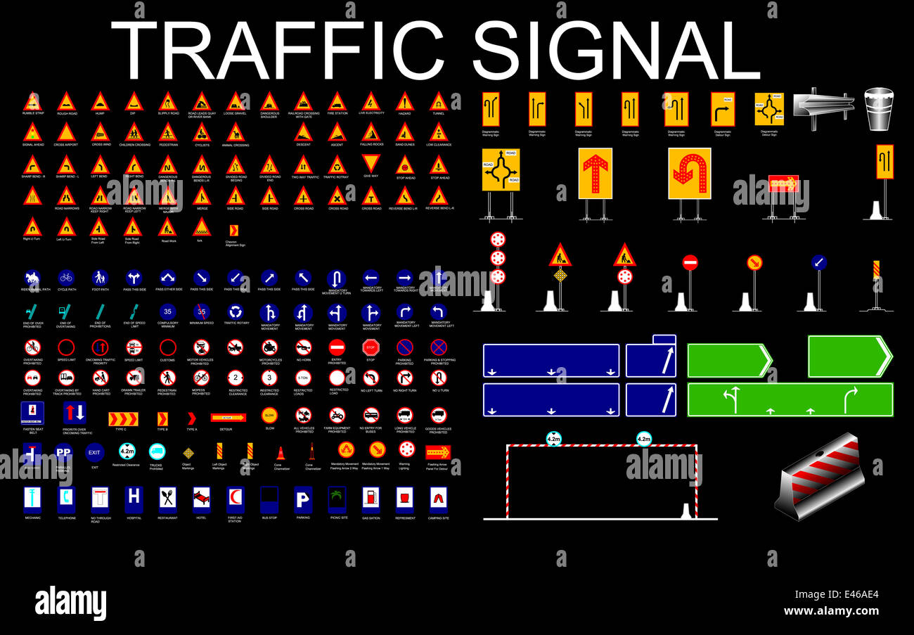 traffic signs collection with name, vector Stock Photo - Alamy