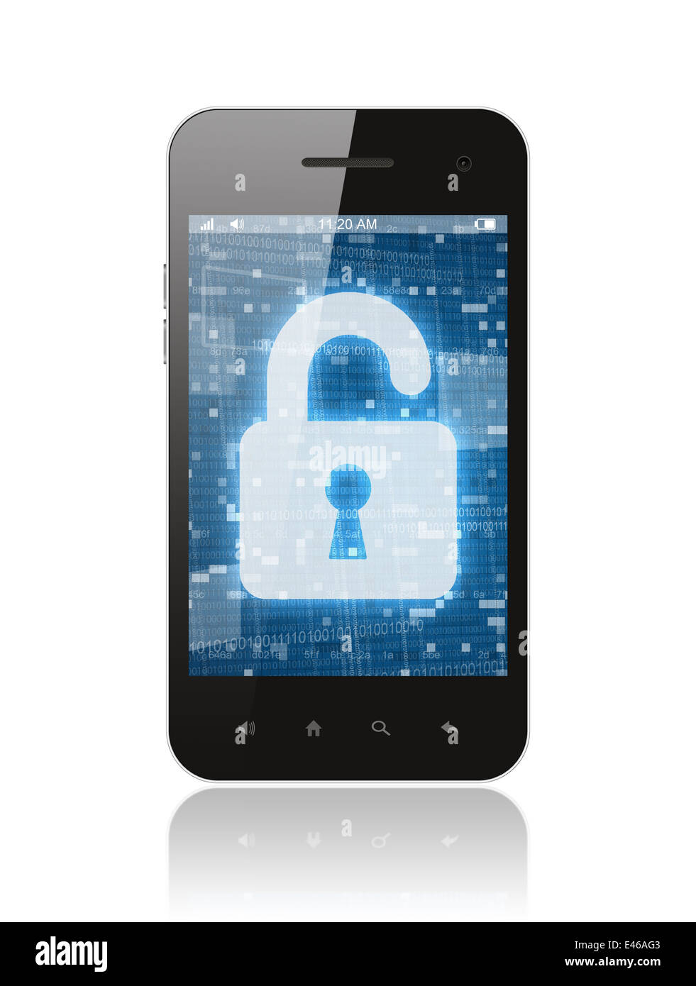 Smart phone with open lock on white background, security concept Stock ...