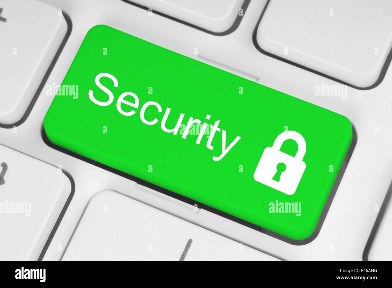 Green security button on the keyboard Stock Photo - Alamy