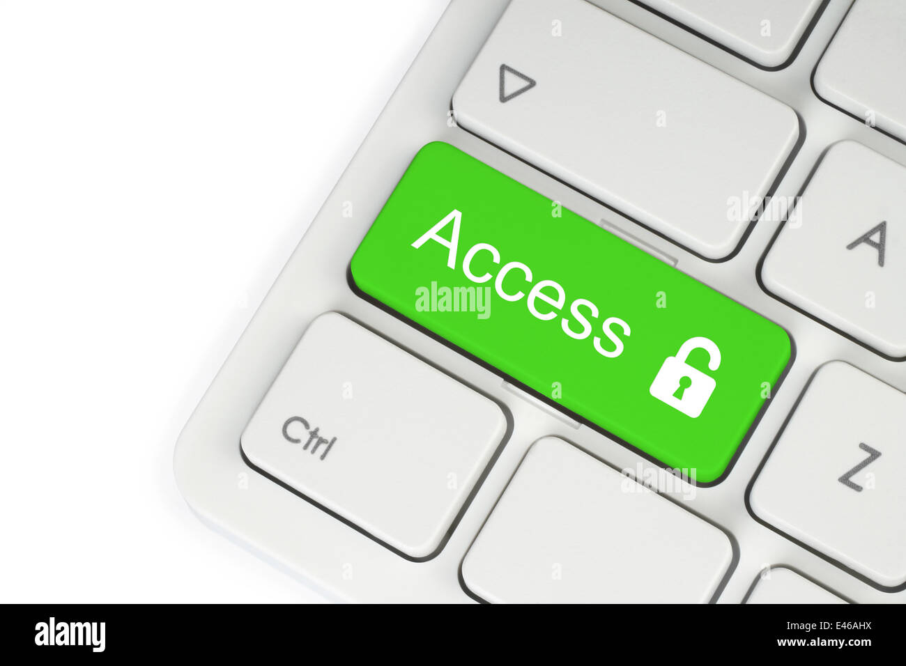 Open lock green button on the keyboard, access concept Stock Photo - Alamy