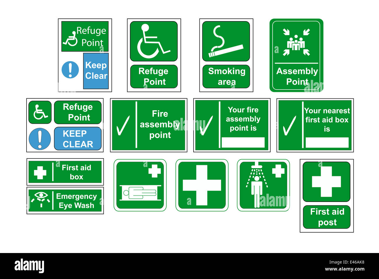 Assembly Point and First Aid Signs vector, isolated by group Stock ...