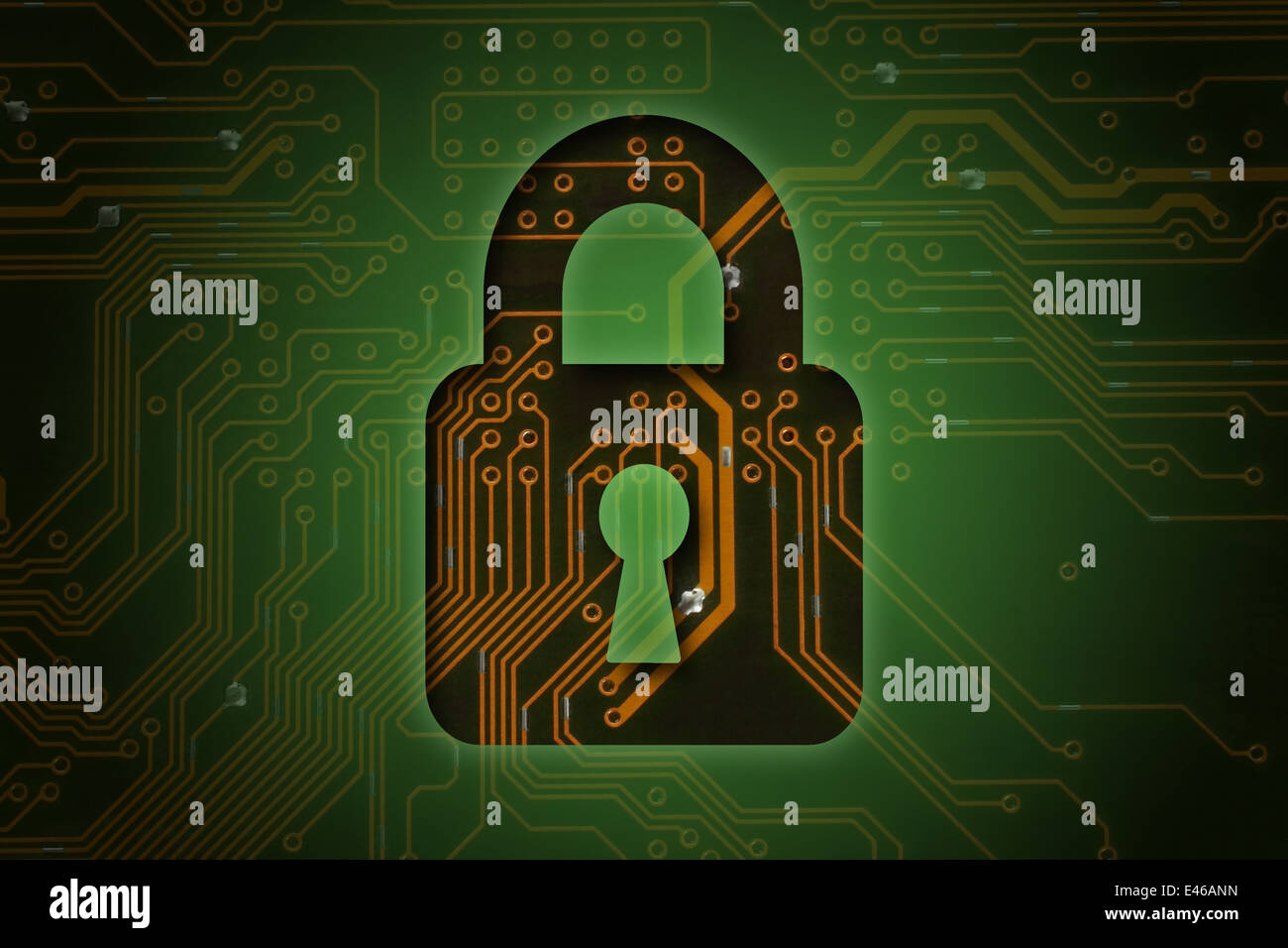 Closed lock on circuit background, security concept Stock Photo - Alamy