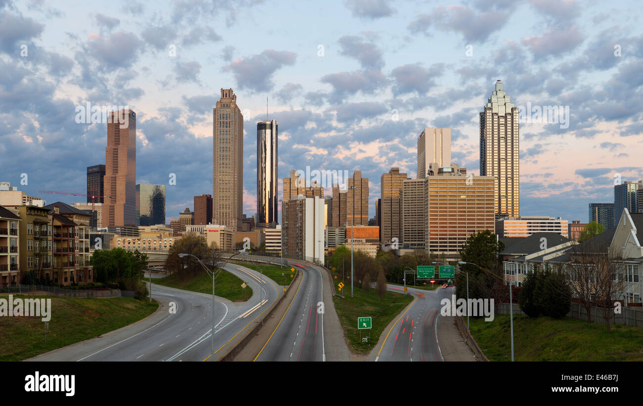 Elevated view Freedom Parkway and Downtown Atlanta skyline, Georgia ...