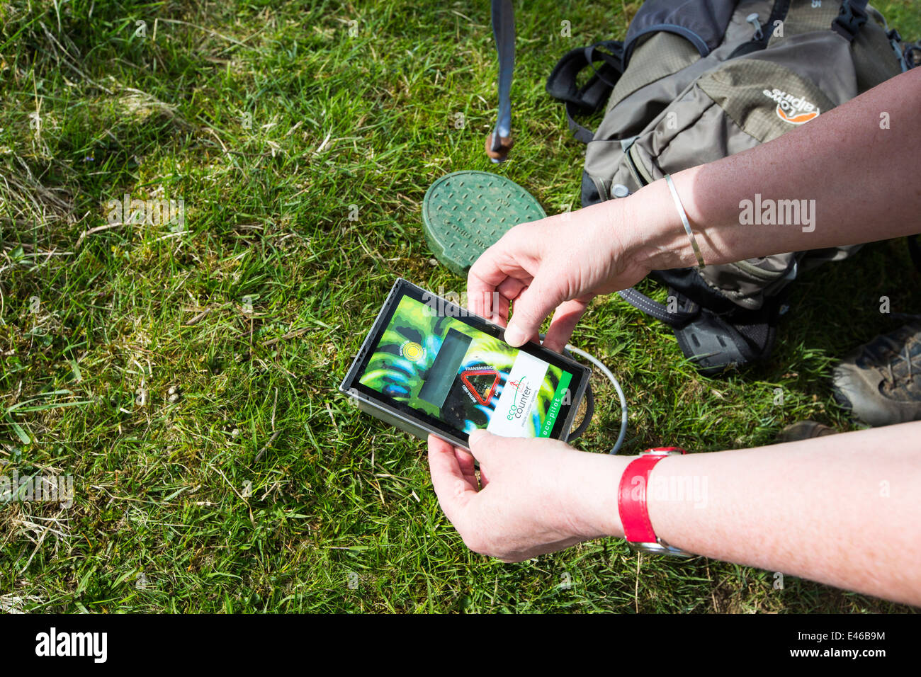 An eco counter being used to count the number of people on a path in a ...