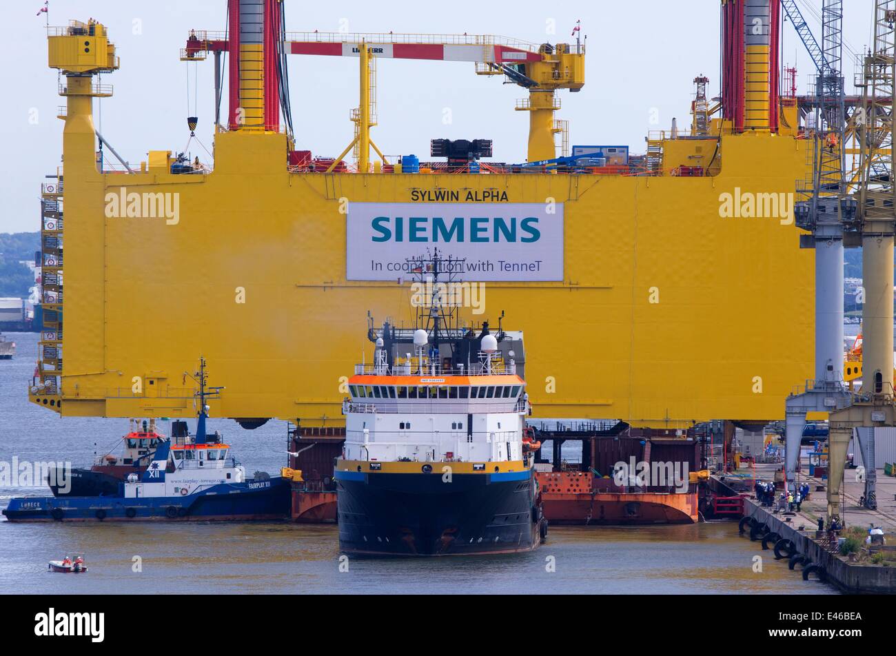 The SylWin alpha converter platform is seen at the quay of Nordic Yards ...