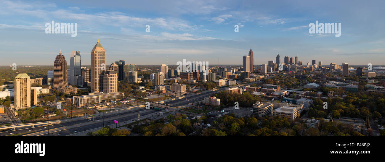 Elevated view over Interstate 85 passing the Atlanta skyline, Atlanta ...
