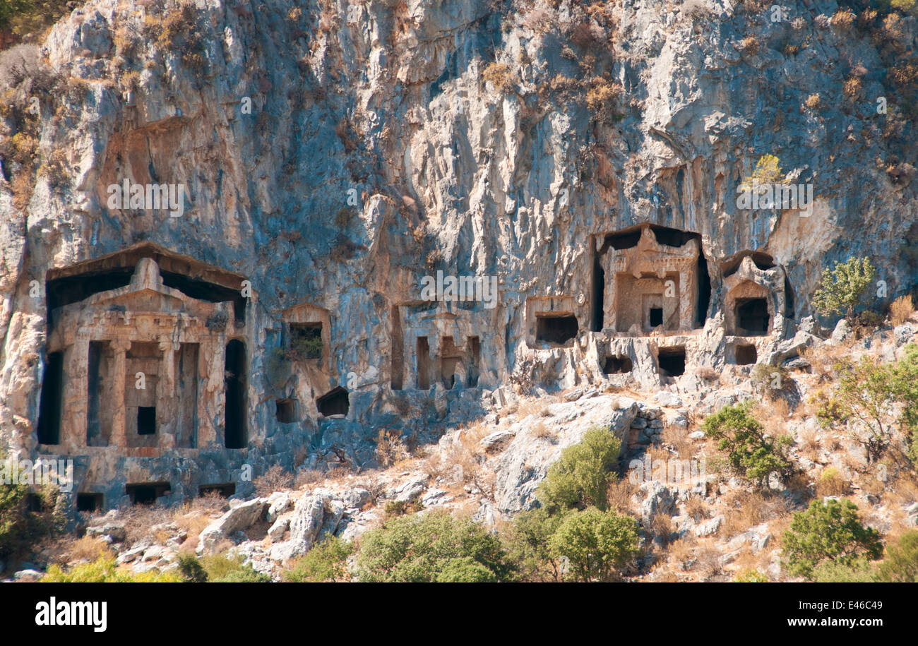 Turkish Lycian tombs - ancient necropolis in the mountains Stock Photo ...