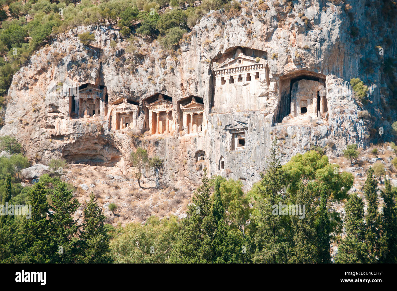 Turkish Lycian tombs - ancient necropolis in the mountains Stock Photo ...