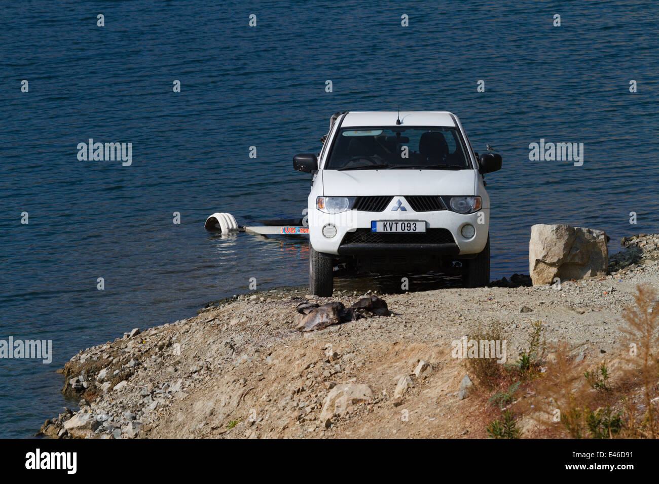 Mitsubishi wiyh boat trailer, Lefkara Dam, Cyprus Stock Photo - Alamy