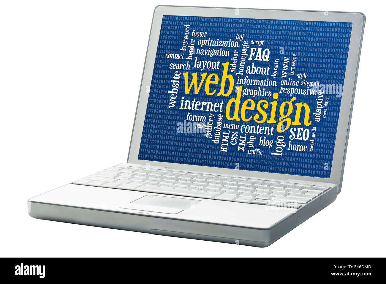 web design and development word cloud with binary background on an ...