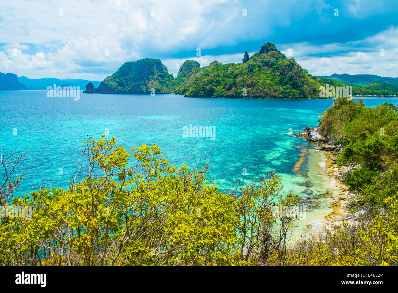 Scenic landscape with sea bay and green islands Stock Photo - Alamy