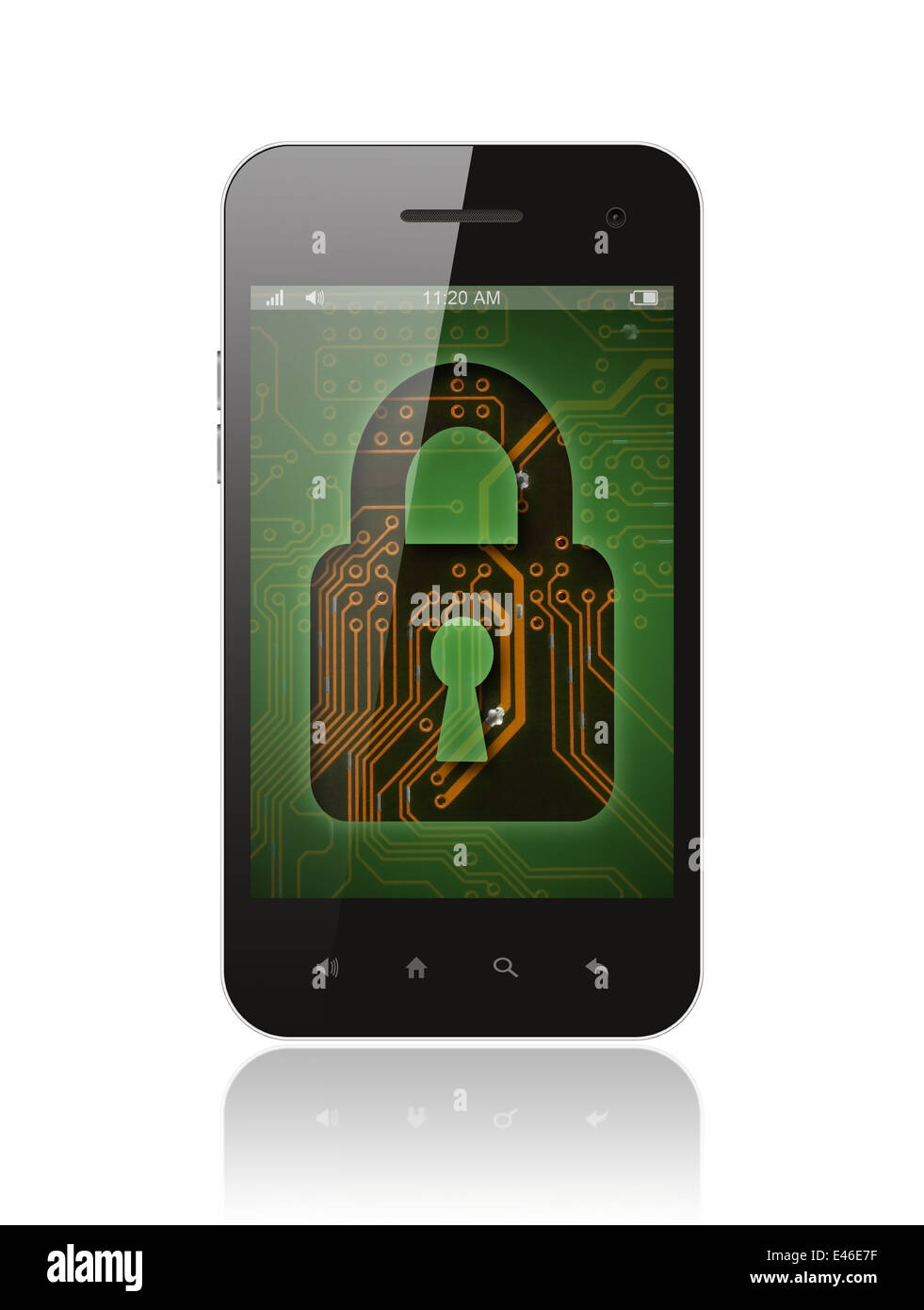 Smart phone with circuit background and lock on white Stock Photo - Alamy