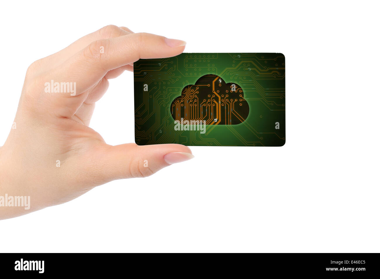 Hand with card and digital cloud, cloud computing concept Stock Photo ...