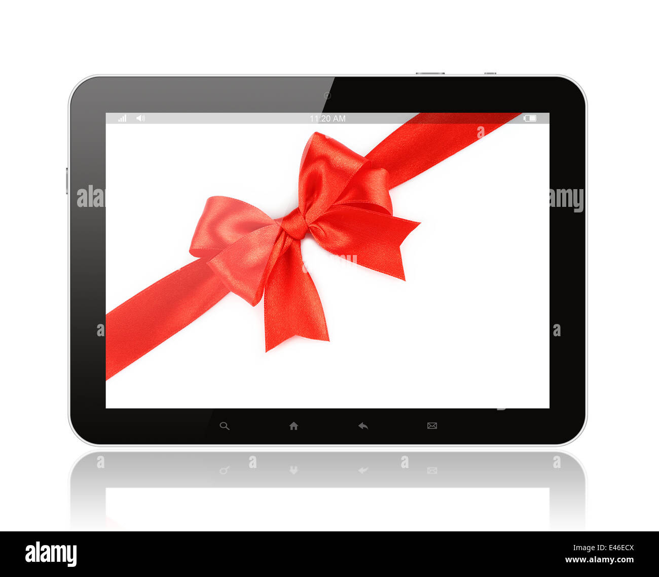Tablet PC with red bow on white background Stock Photo - Alamy