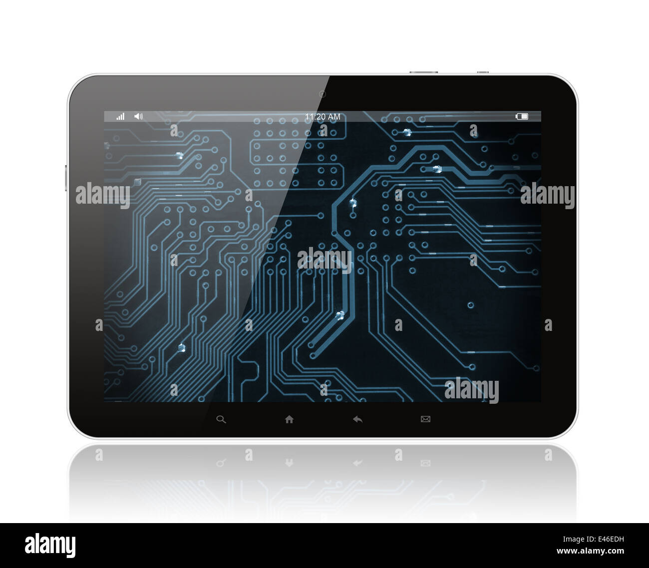 Tablet PC with circuit board on white background Stock Photo - Alamy