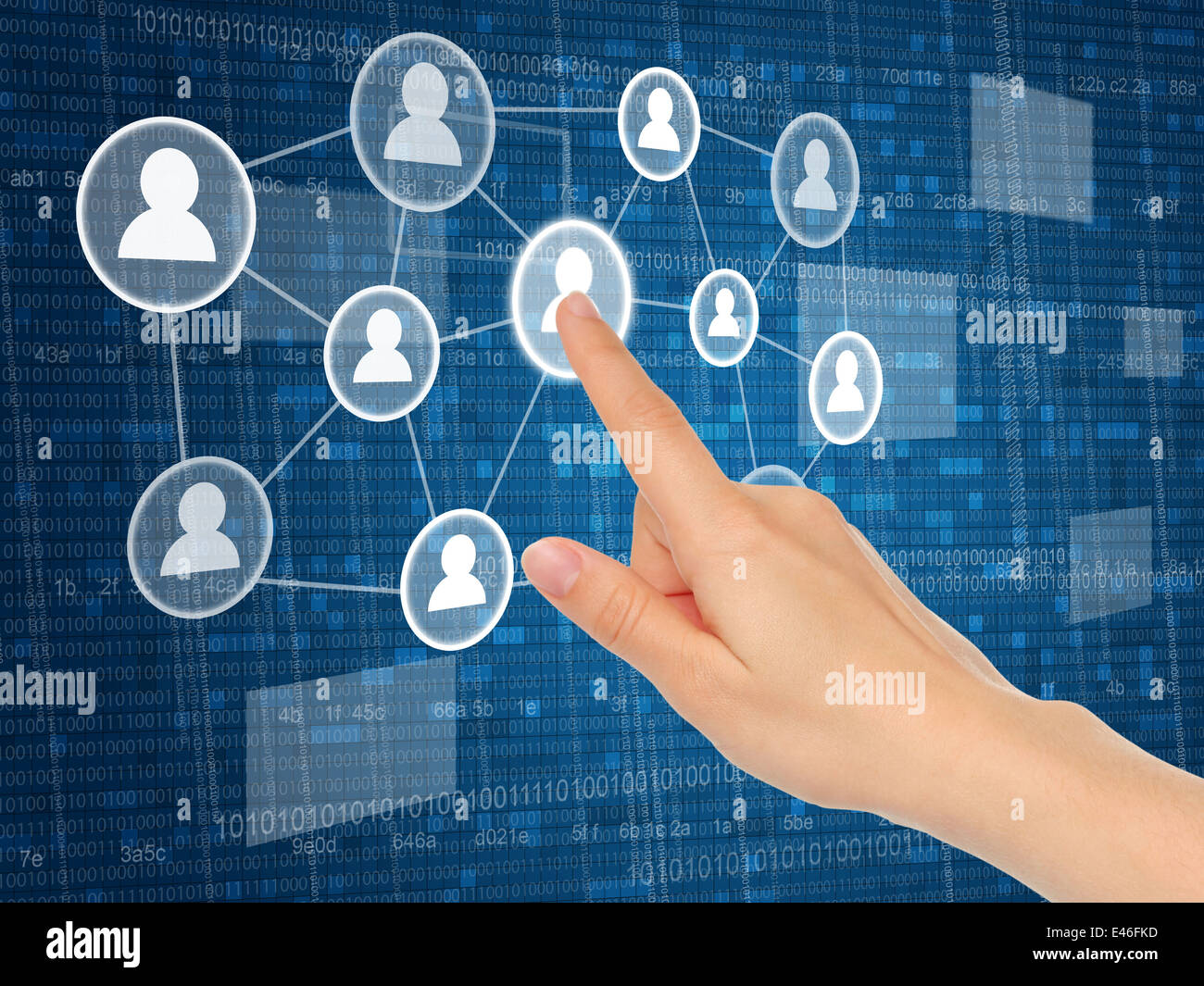 Hand pushing virtual social media icon close-up Stock Photo - Alamy