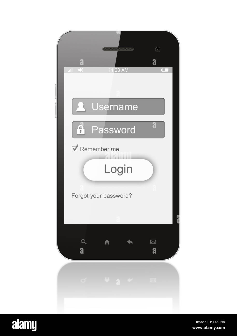 Smart phone with login box on white background Stock Photo - Alamy