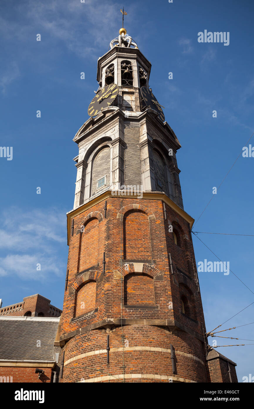 Ancient tower with clock in Amsterdam, Netherlands Stock Photo - Alamy