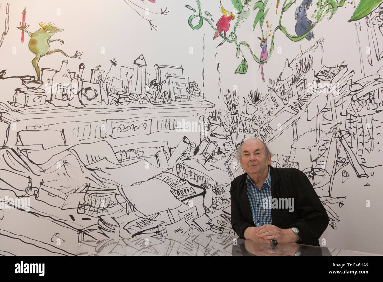 Illustrator Sir Quentin Blake poses in front of an illustration of his ...