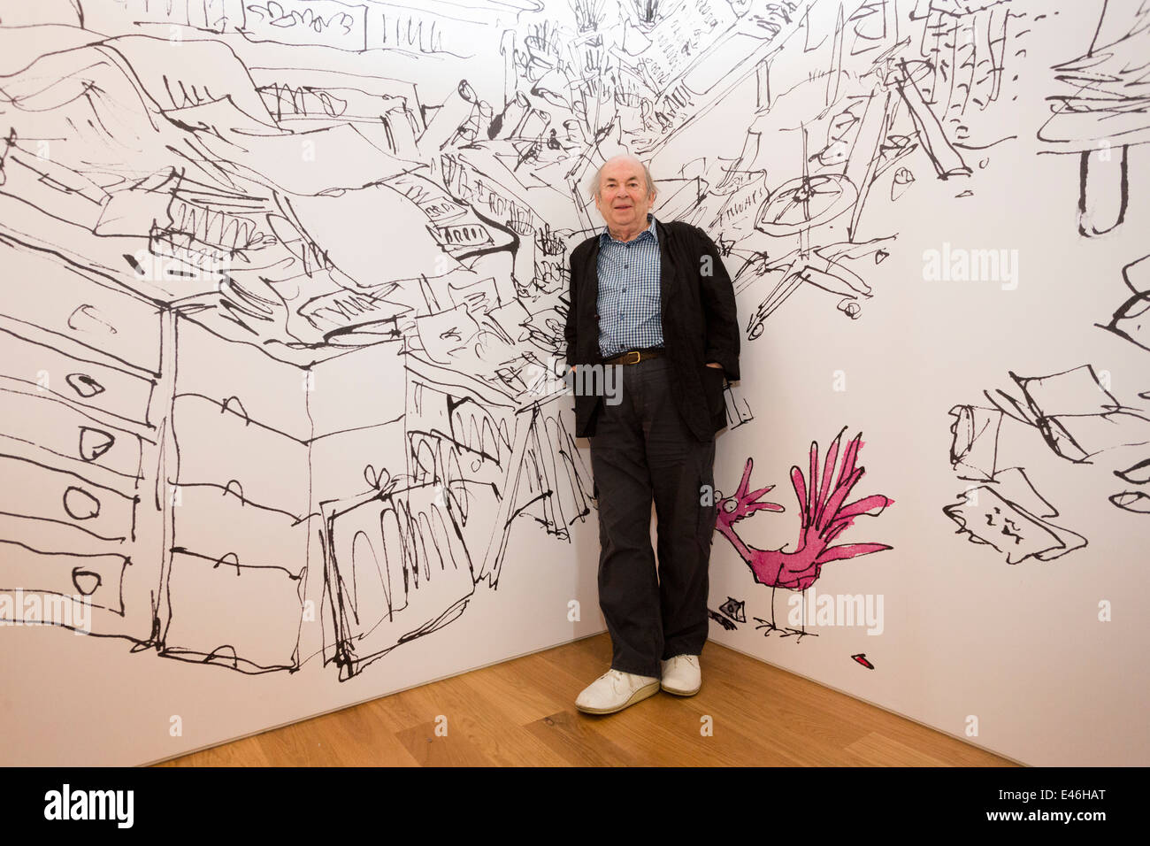 Illustrator Sir Quentin Blake poses in front of an illustration of his ...